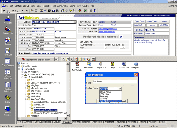 Scanning and Imaging Software ACT! for Financial Planners, Investment ...